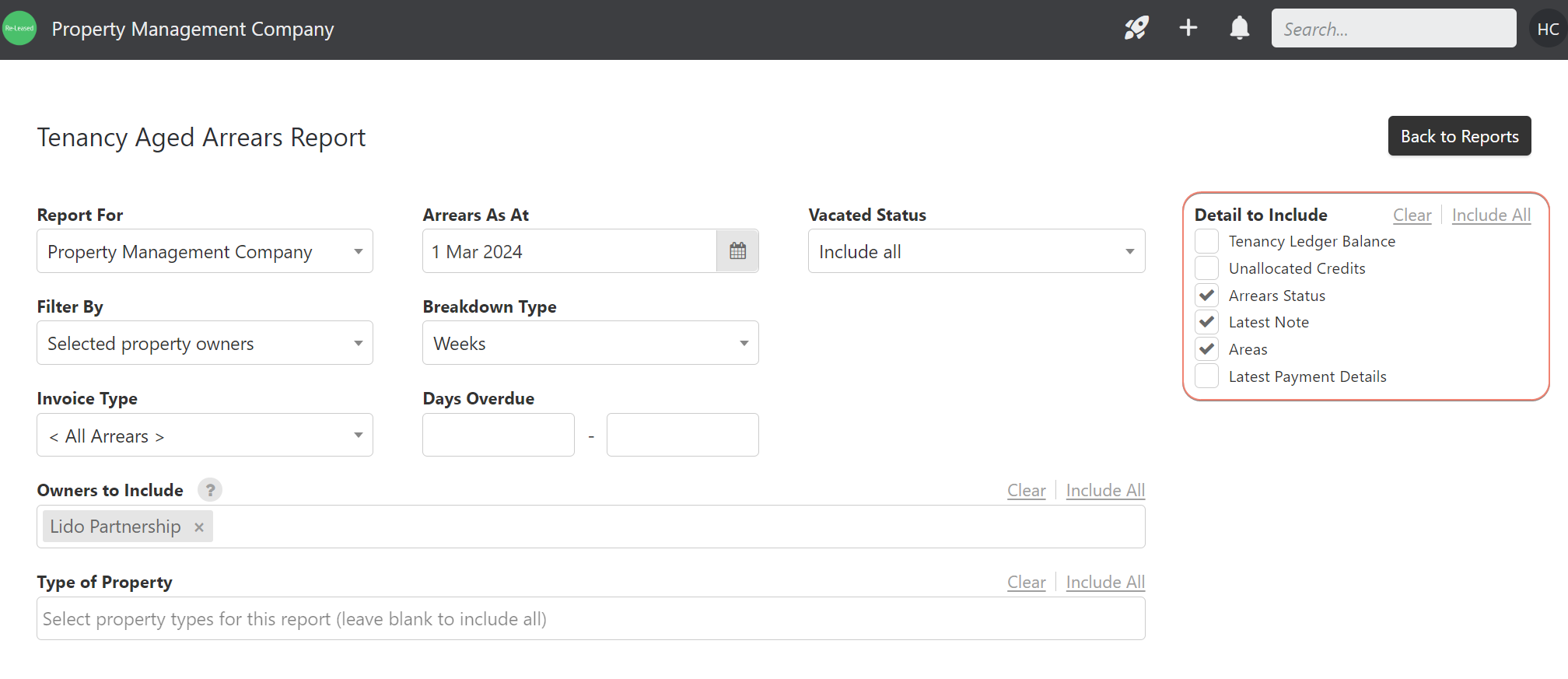 Lease Aged Delinquency/Tenancy Aged Arrears Report – Re-Leased Help